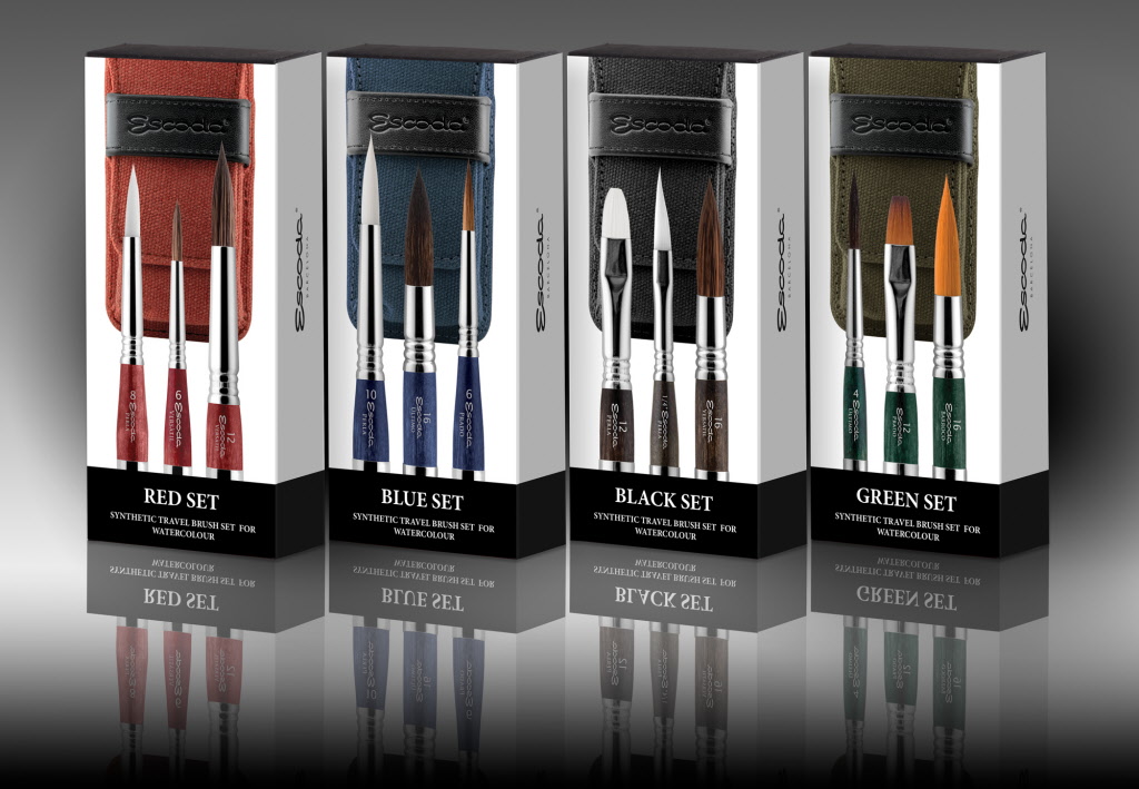 1271 Escoda Travelbrush for Watercolour set 3 brushes Blue